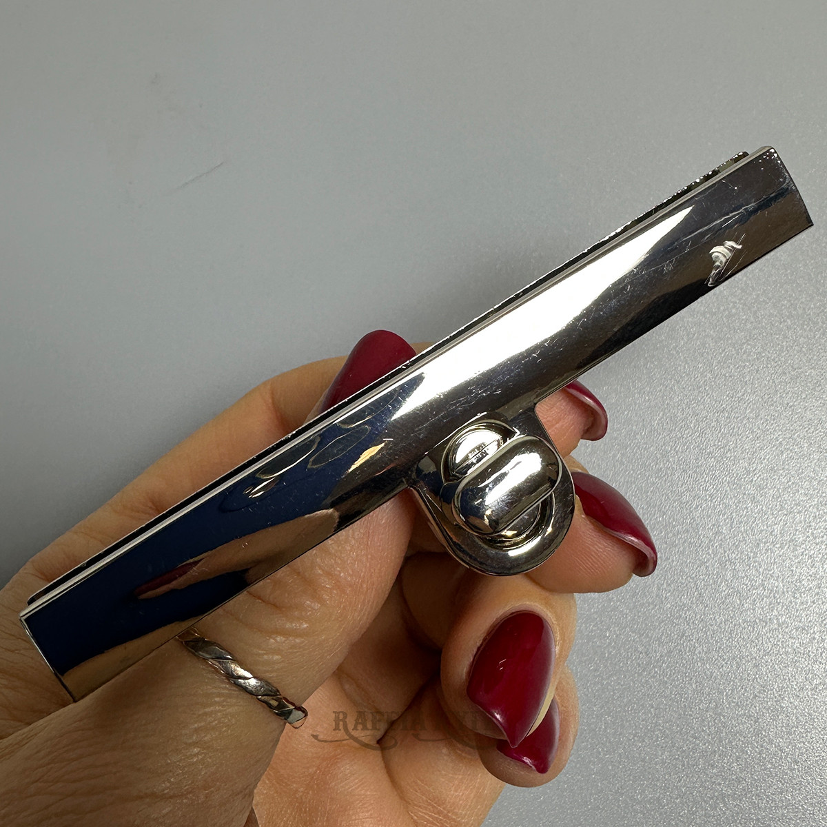 Bag's lock, nickel, 97×27 mm, scratched surface buy in Kyiv | Raffia Kyiv
